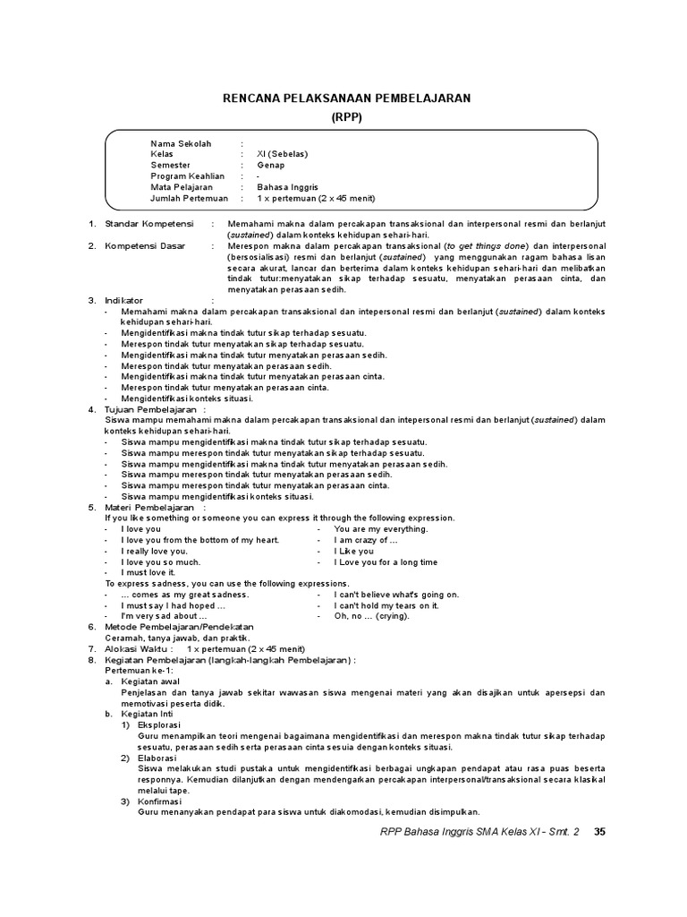 Rencana Pelaksanaan Pembelajaran (RPP) : 1. Standar Kompetensi 2 ...