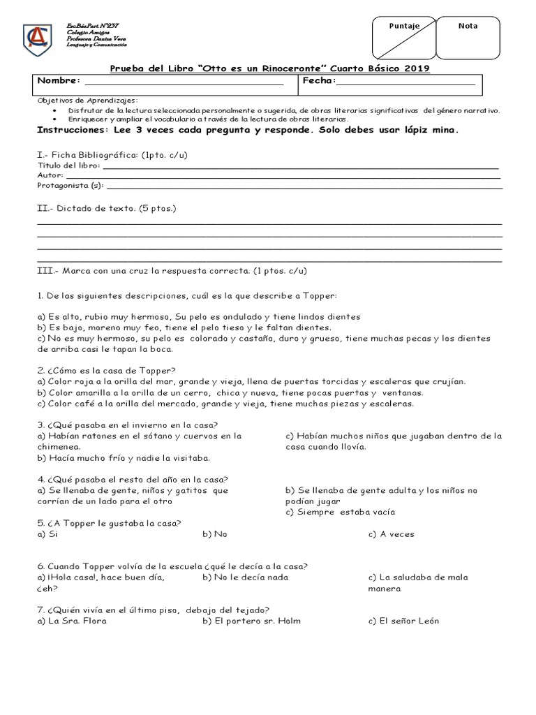 PRUEBA Otto Es Un Rinoceronte 30-10 | PDF