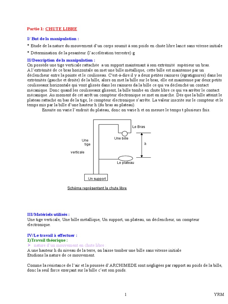 Étude expérimentale de la chute libre | PDF | Accélération | Poids