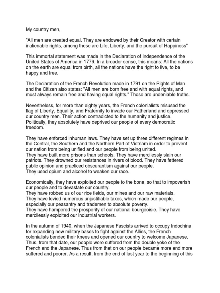 English Translation of Vietnam's Declaration of Independence | PDF ...