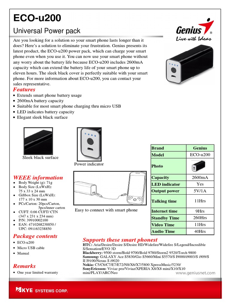 ECO-u200: Universal Power Pack | PDF | Smartphone | Mobile ...