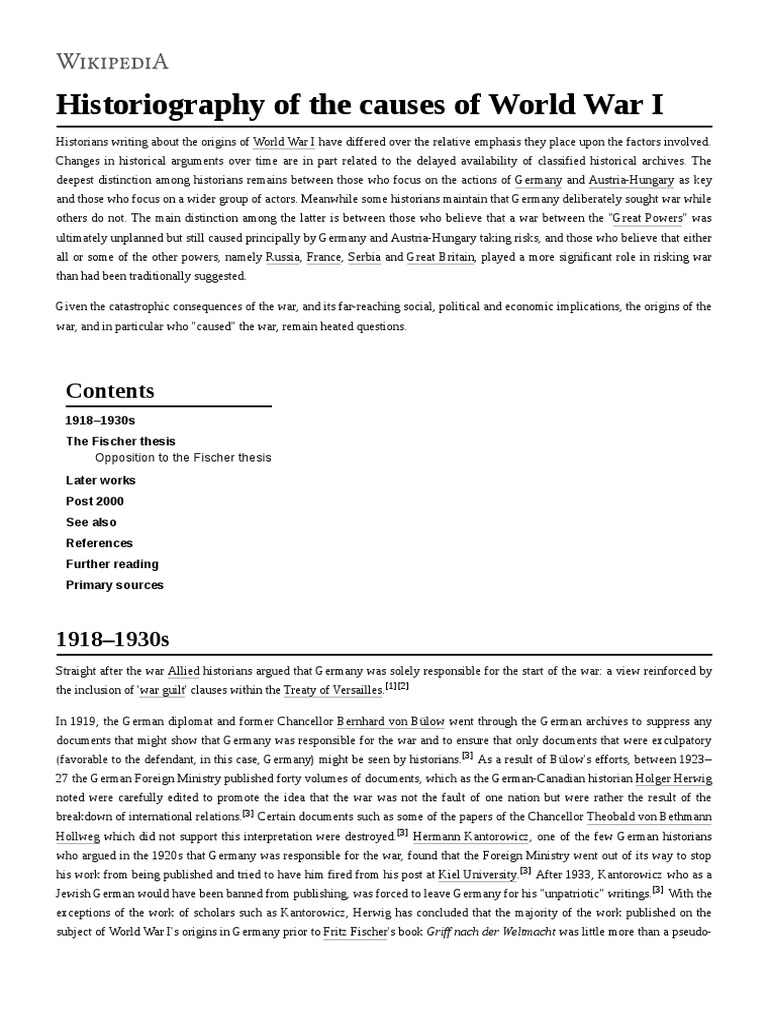 Historiography of The Causes of World War I | PDF | International ...
