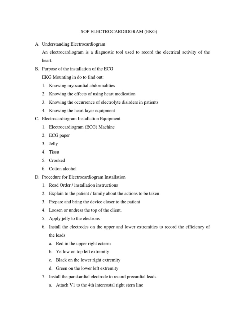 SOP for Electrocardiogram Installation | PDF