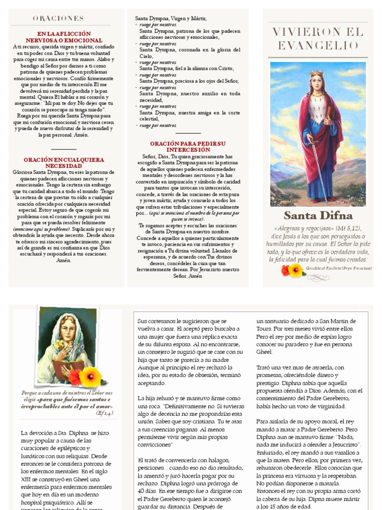 Oraciones a Santa Dympna, Patrona Mental | PDF | Oración | Jesús