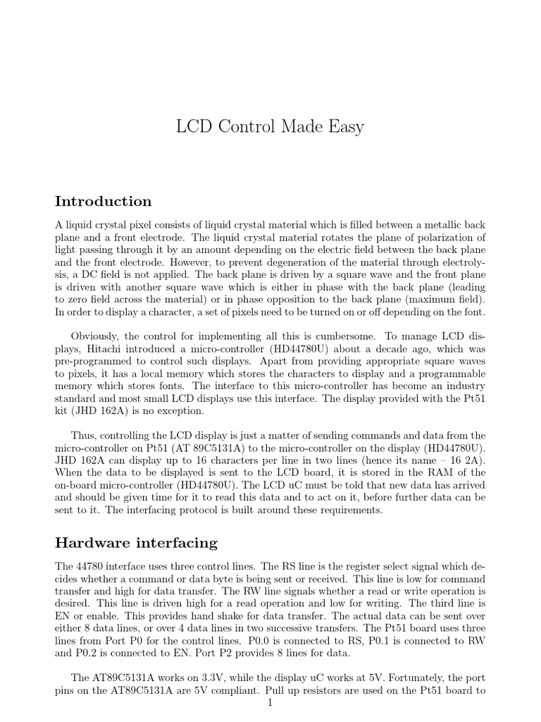 LCD Control Made Easy | Download Free PDF | Liquid Crystal Display ...