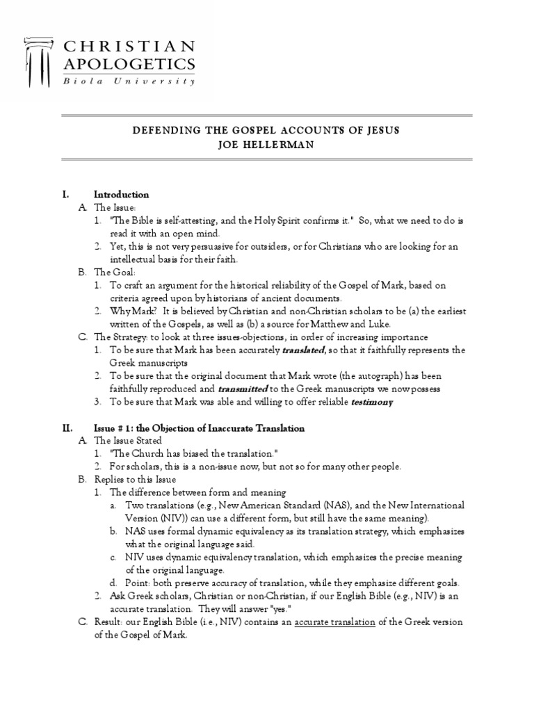 Module I Hellerman Outline | PDF | Gospel Of Mark | Gospels