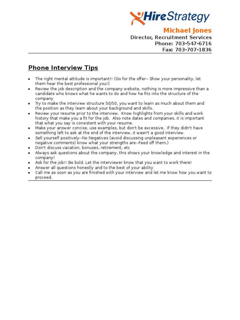 Phone Interview Tips | PDF | Career & Growth