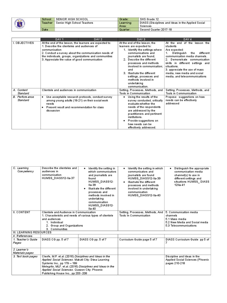 DLP DIASS Q2 Week a - Settings, Processes and Tools in Communication | Mass Media ...