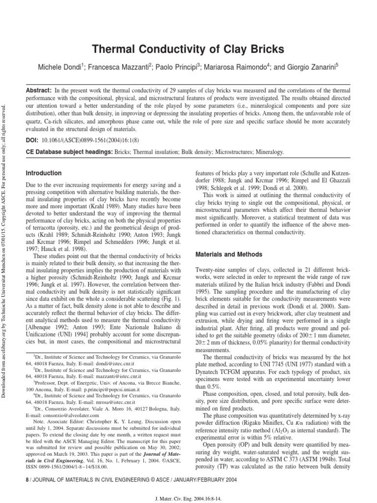 Thermal Conductivity of Clay Bricks (Dondi-Italy-2004) | PDF | Porosity ...