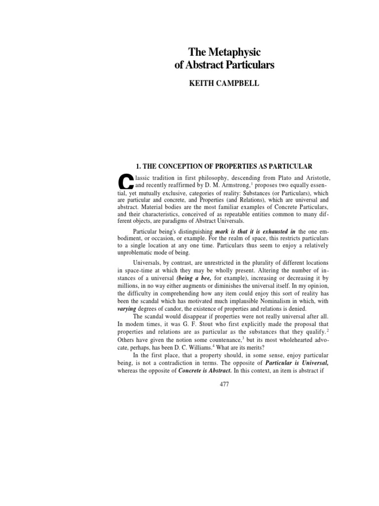 KEITH CAMPBELL - The Metaphysic of Abstract Particulars | PDF