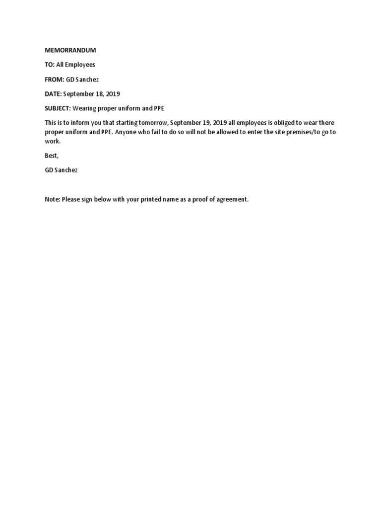 Uniform and PPE Compliance Memo | PDF | Business | Finance & Money ...