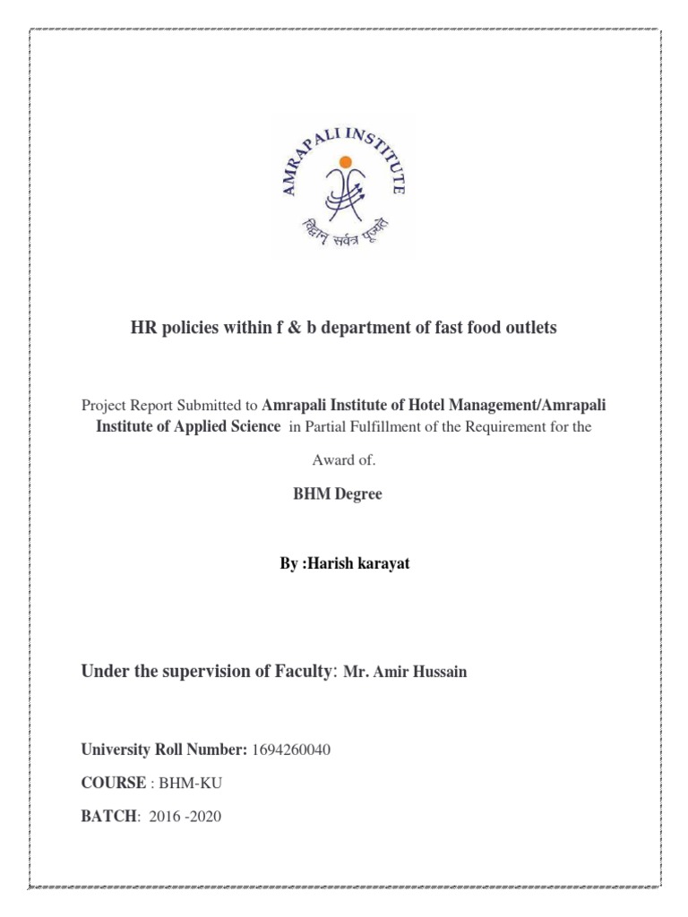 Project Report 2019 | PDF | Fast Food Restaurants | Fast Food