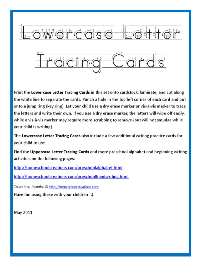 Lowercase Letter Tracing Cards Guide | PDF