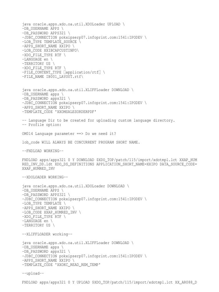 Oracle XDOLoader and FNDLOAD Commands | PDF | Human Resource Management | Java (Programming ...