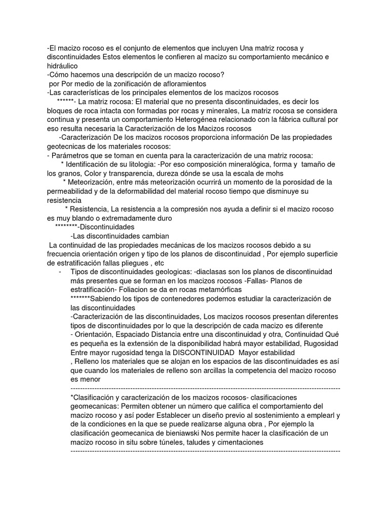 Macizo Rocoso, Matriz Rocosa, Discontinuidades | PDF | Roca (geología ...
