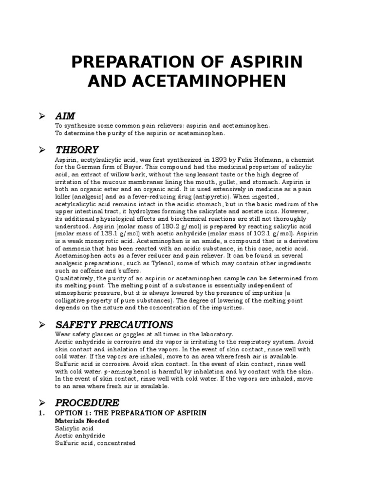 Aspirin and Acetaminophen Synthesis Guide | PDF | Filtration | Aspirin