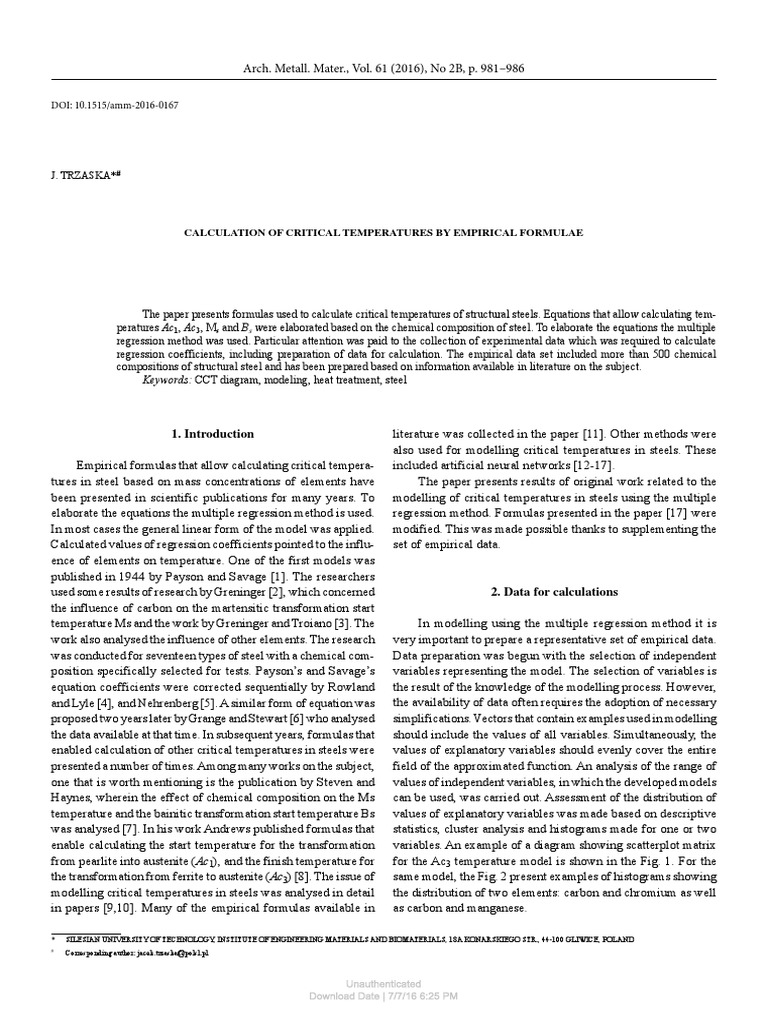 Empirical Formulas for Critical Temperatures | PDF | Multicollinearity ...