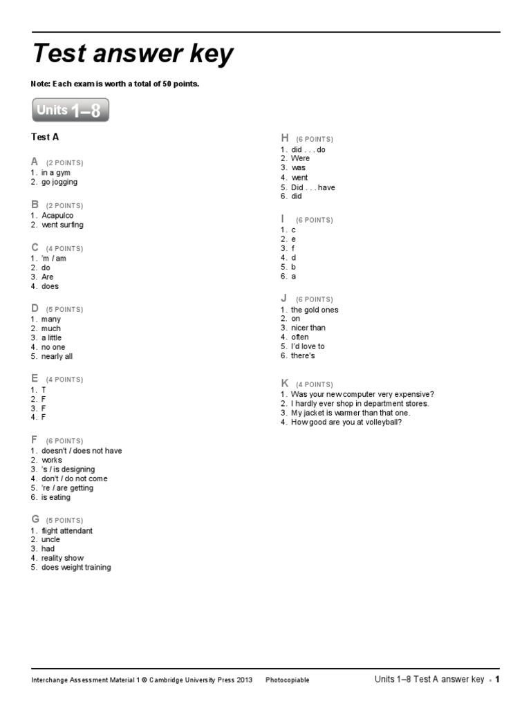Test Answer Key: Units | PDF | Educational Assessment And Evaluation