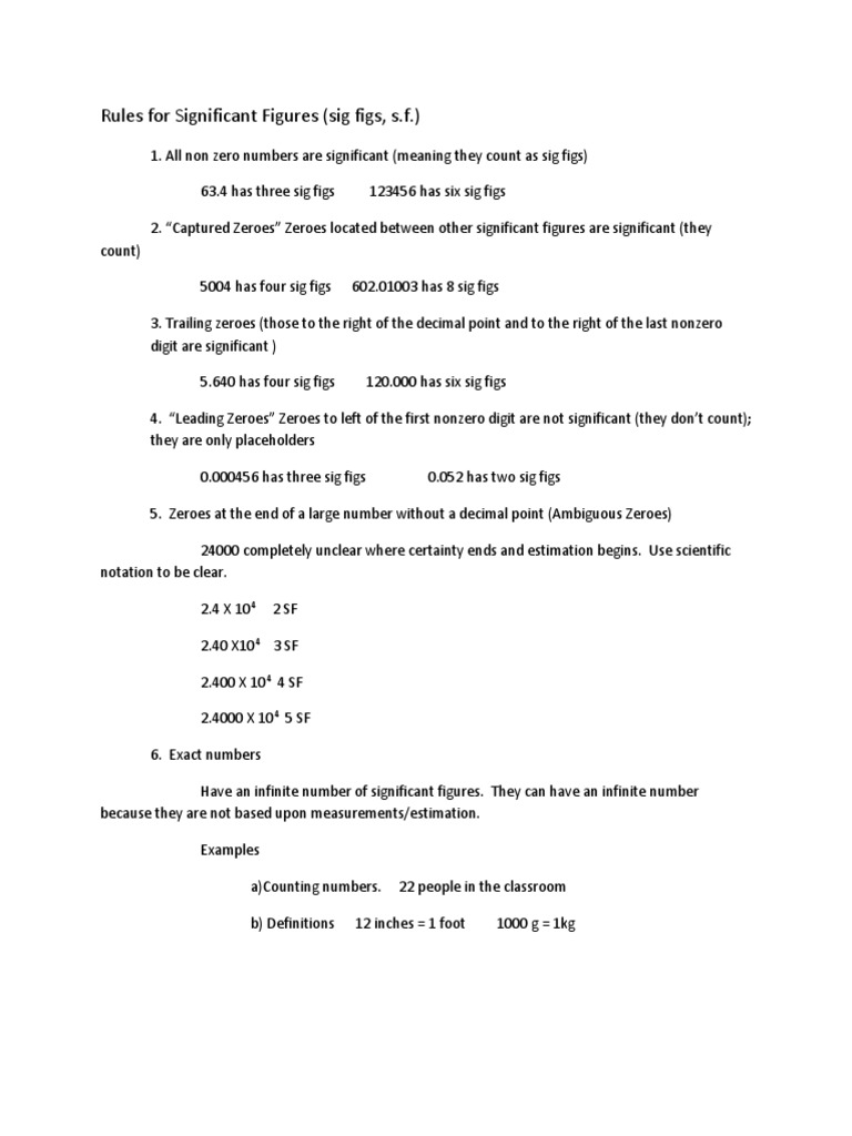 Significant Figures Rules Explained | PDF | Significant Figures ...