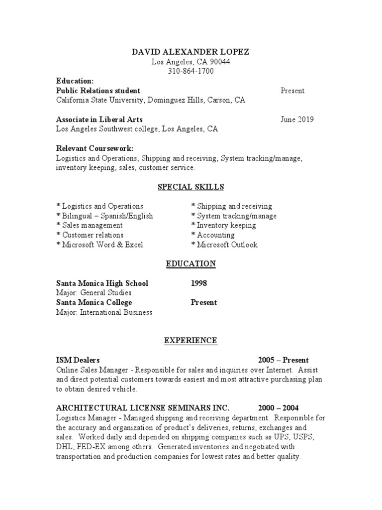 David Lopez New Resume | PDF | Business | Further Education