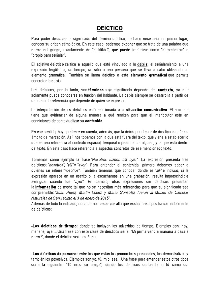 Definición y Ejemplos de Deícticos | PDF | Mecánica del lenguaje ...