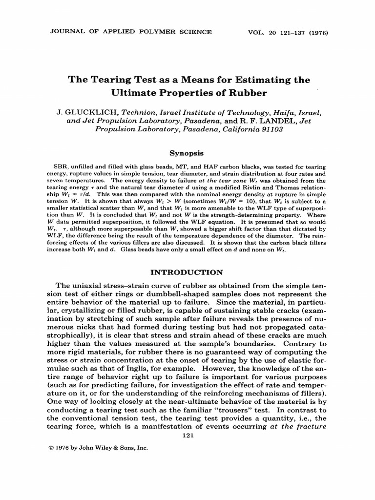 The Tearing Test As A Means For Estimating The Ultimate Properties of ...