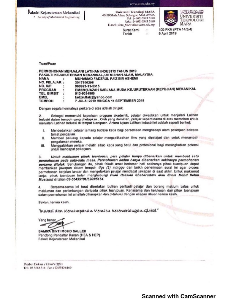 Official Letter Uitm | PDF