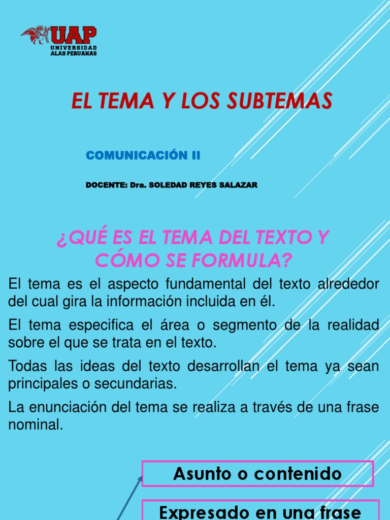 El tema y los subtemas en un texto | PDF | Naturaleza muerta | Artes ...