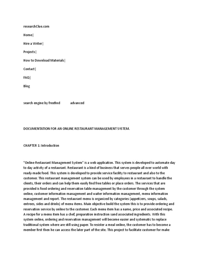 Online Restaurant Management System | PDF | Restaurants | Menu