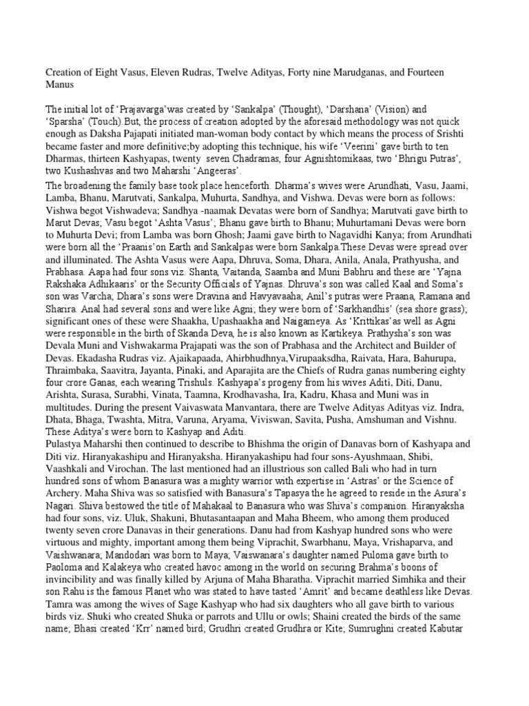 Creation of Eight Vasus | PDF | Hindu Deities | Hindu Theology