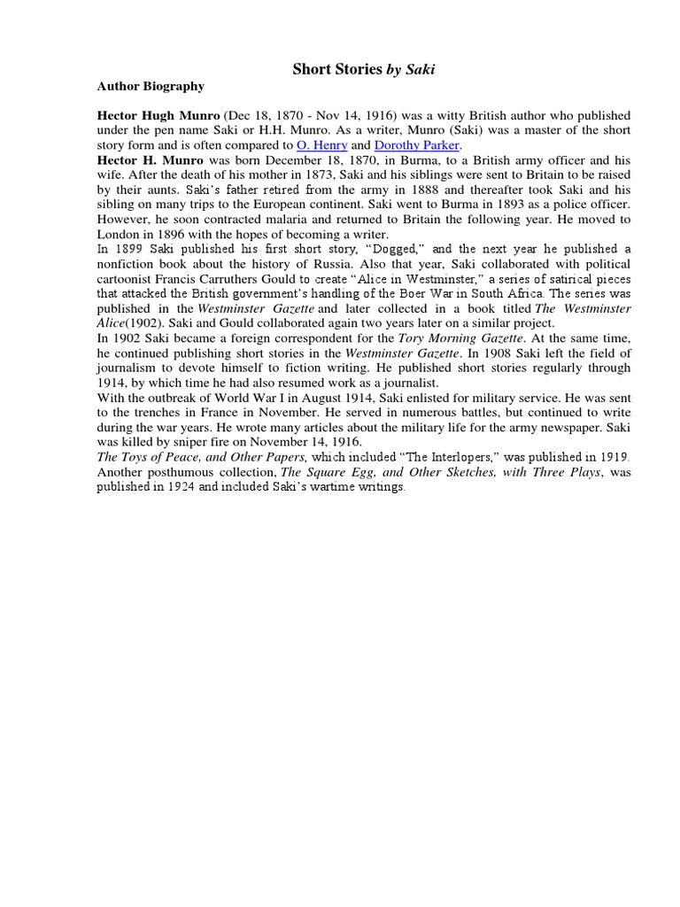 The Open Window by Saki | PDF | Saki