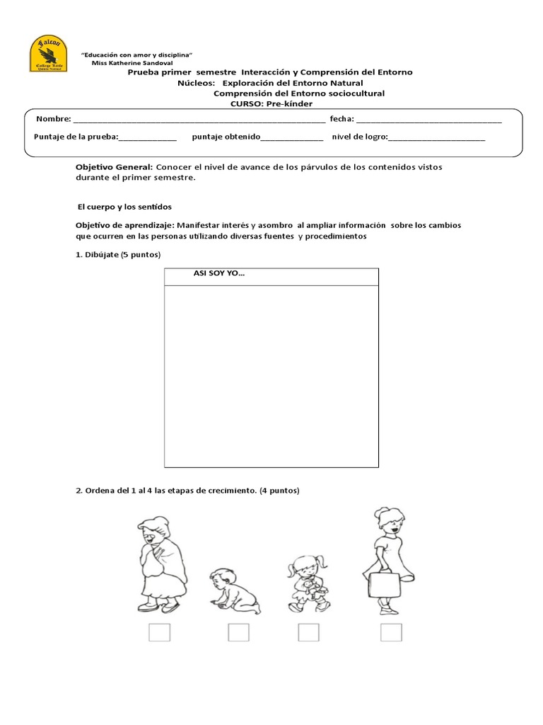 Prueba S de Pre Kinder | PDF | Educación de la primera infancia ...