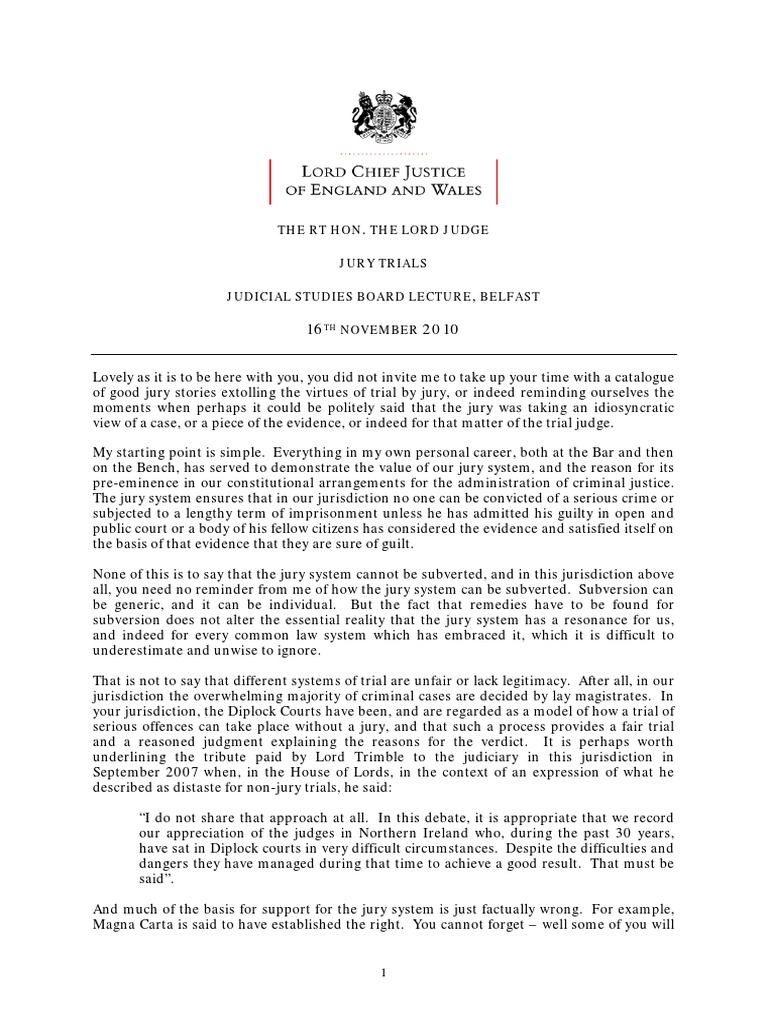Lord Chief Justice speech on jury trials | Jury Trial | Verdict