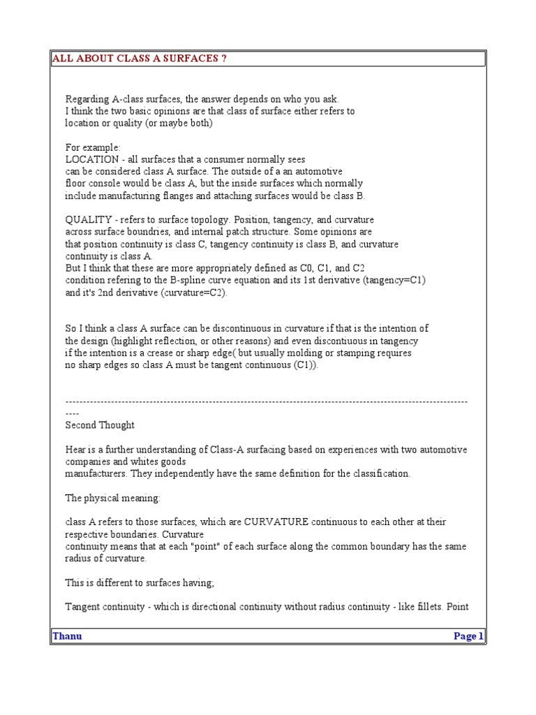 Understanding Class A Surfaces | PDF | Curvature | Tangent
