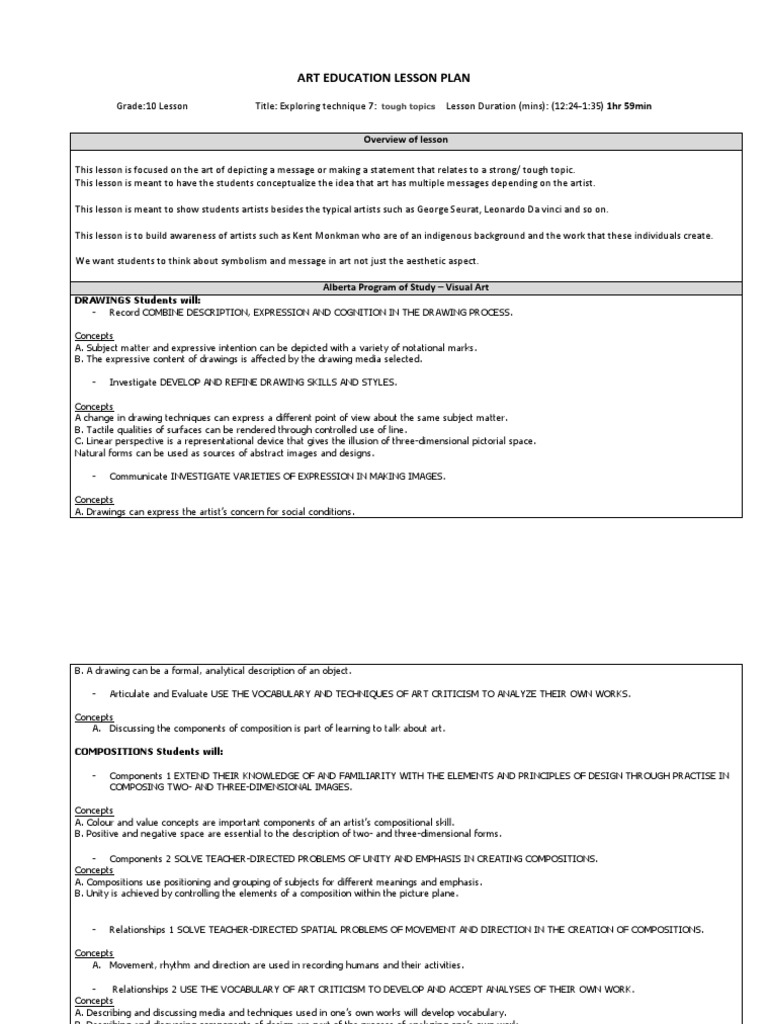 Art Education Lesson Plan Tough Topics | PDF | Composition (Visual Arts ...