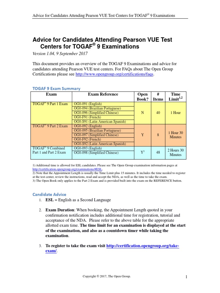 Pearson VUE Advice Sheet TOGAF | PDF | Non Disclosure Agreement | English As A Second Or Foreign ...