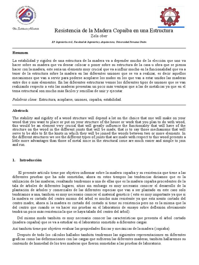 La resistencia mecánica de la madera copaiba y sus aplicaciones ...
