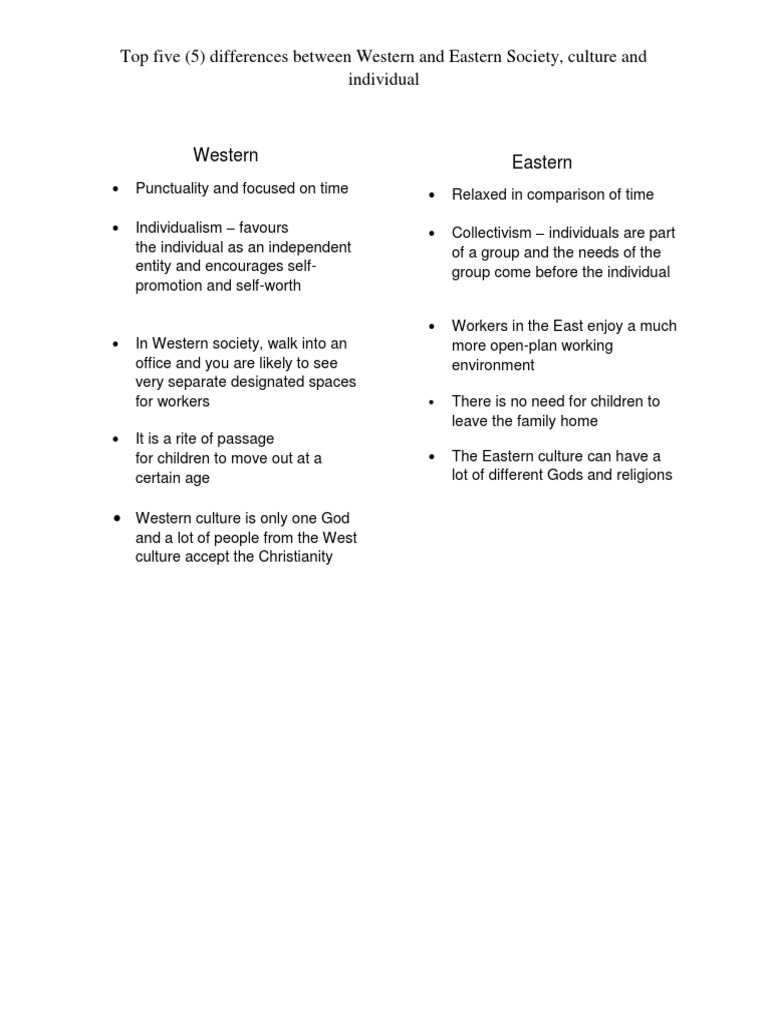 Western Eastern: Top Five (5) Differences Between Western and Eastern ...