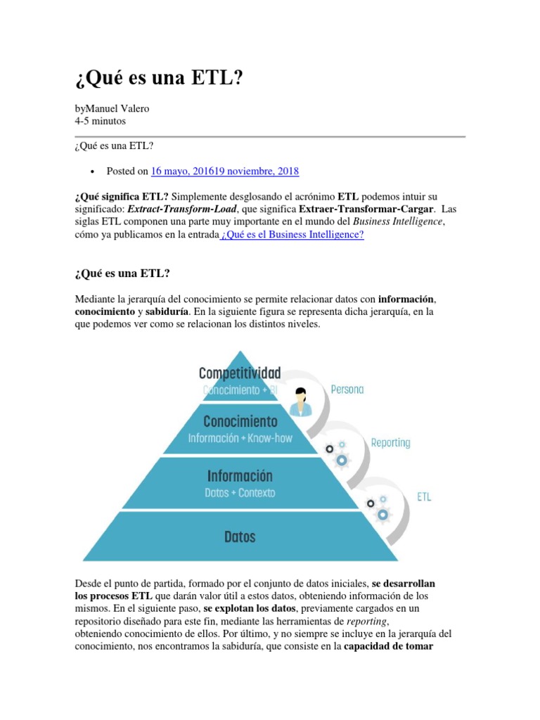 Qué es ETL: Extraer, Transformar, Cargar datos | PDF | Conocimiento ...