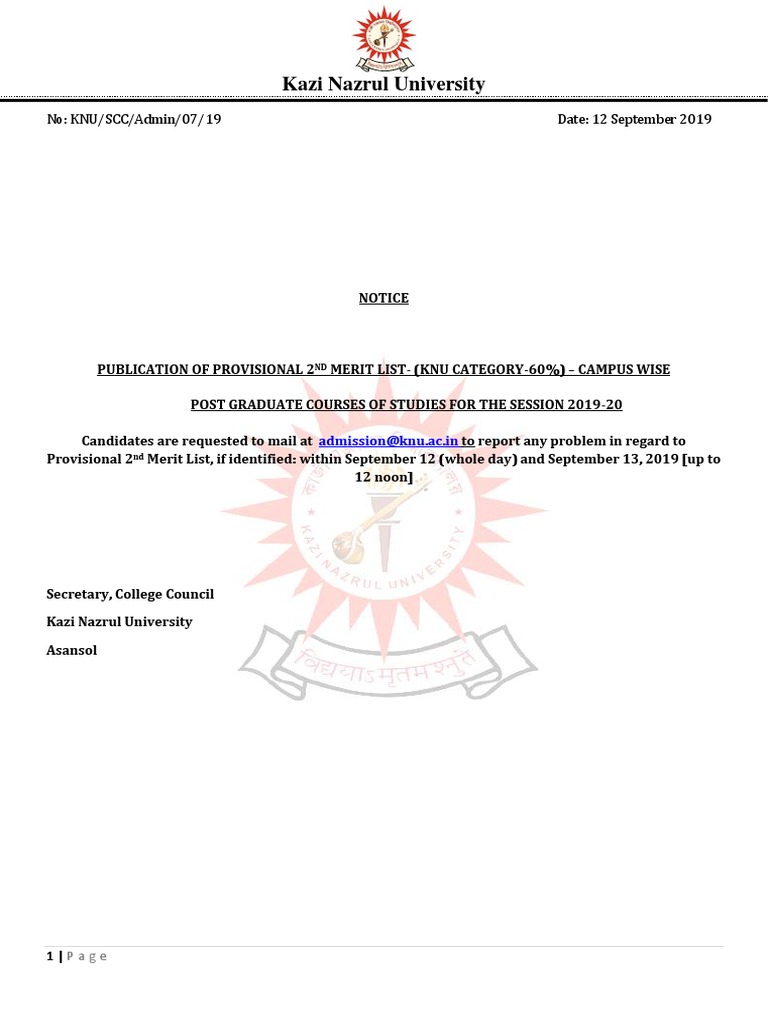 Knu Admission 2019 | PDF