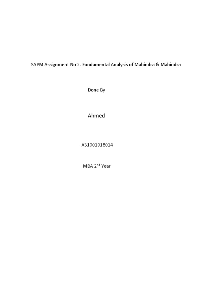 SAPM Assignment No 2. Fundamental Analysis of Mahindra & Mahindra | PDF | Book Value | Economic ...