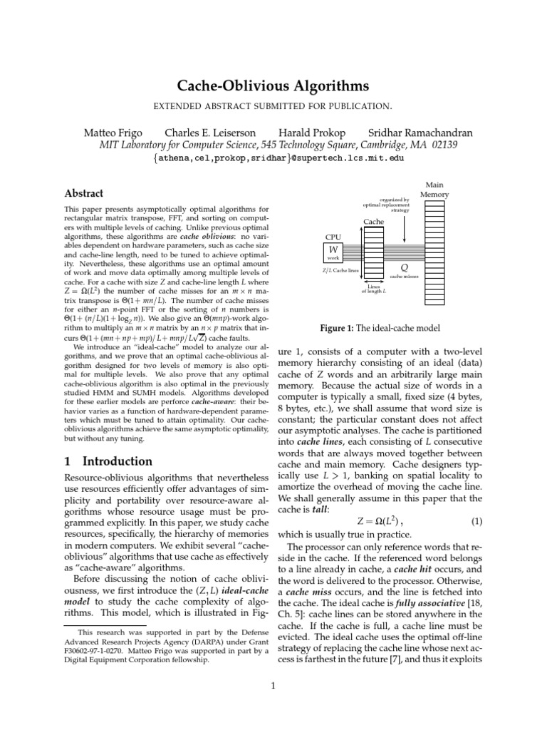Cache-Oblivious Algorithms: - Matteo Frigo Charles E. Leiserson Harald Prokop Sridhar ...