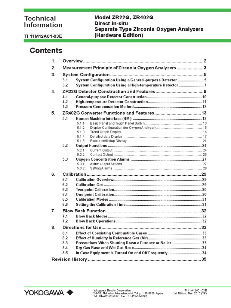 Technical Information: Model ZR22G, ZR402G Direct In-Situ Separate Type ...