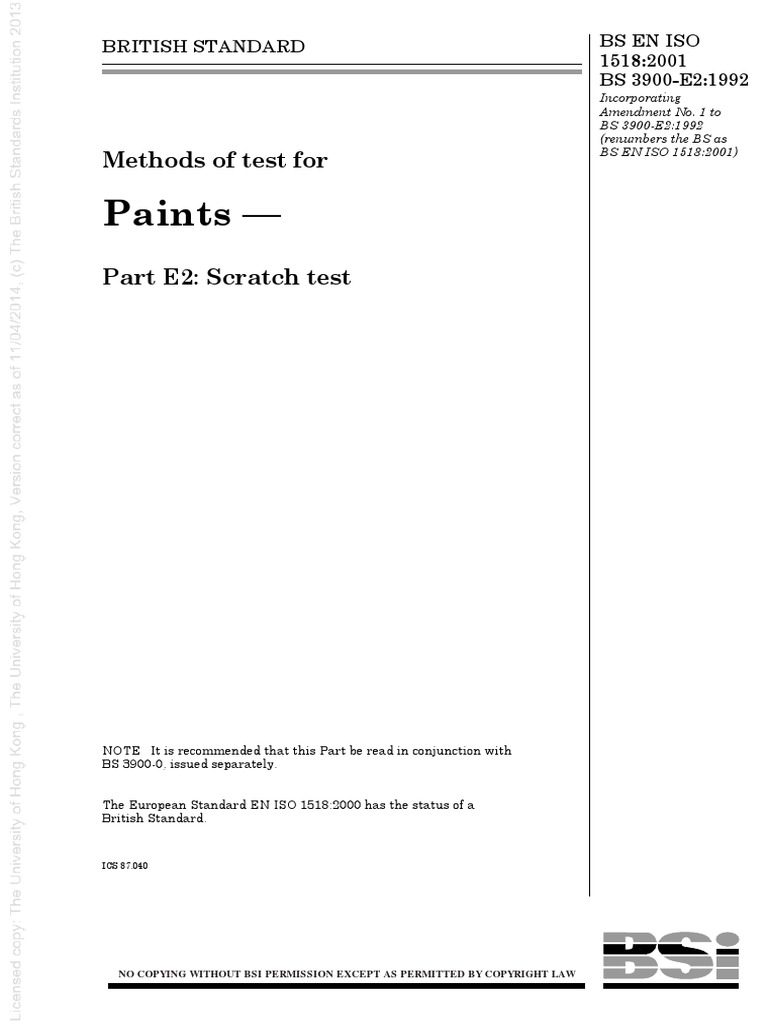 Scratch Resistance Test BSENISO15182001 | PDF | Standardization ...
