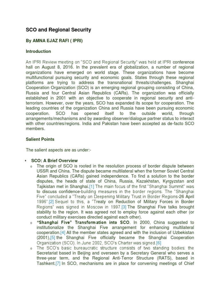 SCO and Regional Security | PDF | International Relations ...