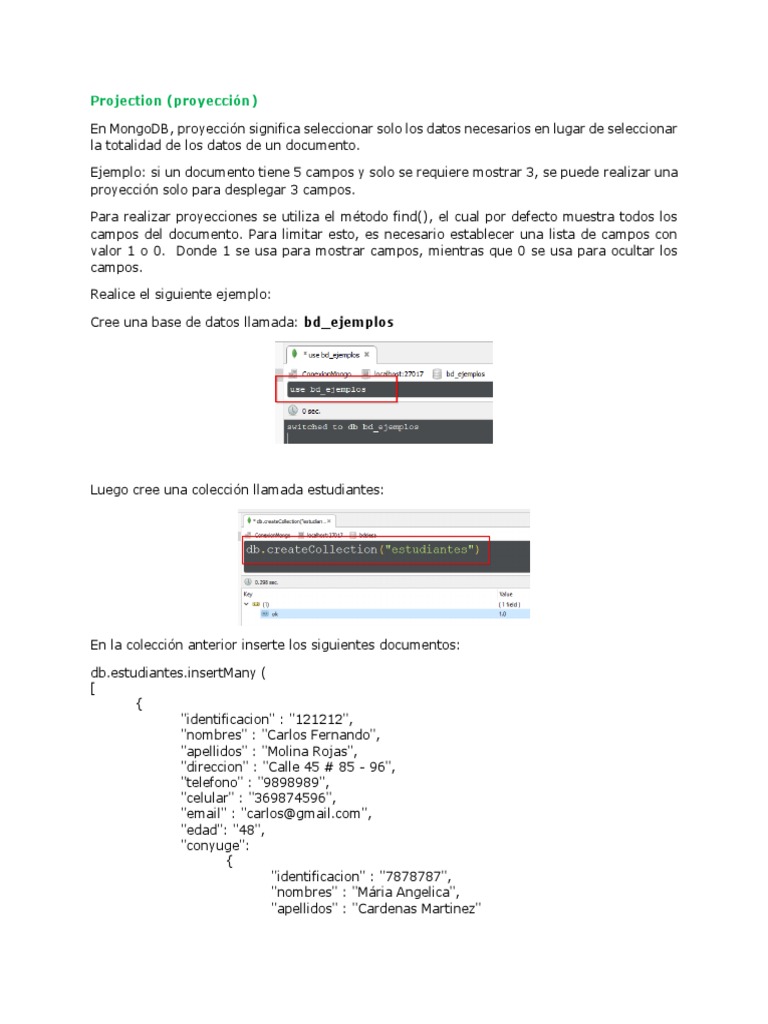 Proyecciones, Indices, Limit y Sort | PDF | Mongo Db | Informática
