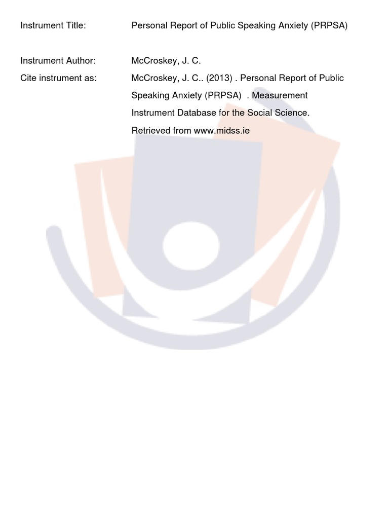 Personal Report of Public Speaking Anxiety PDF | PDF | Anxiety ...