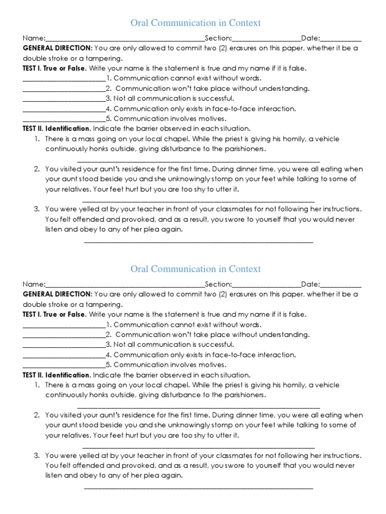 Communication Barriers Assessment Quiz | PDF | Psychology | Human ...