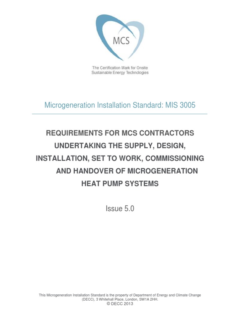 Microgeneration Installation Standard: MIS 3005: Requirements For Mcs Contractors | PDF | Water ...