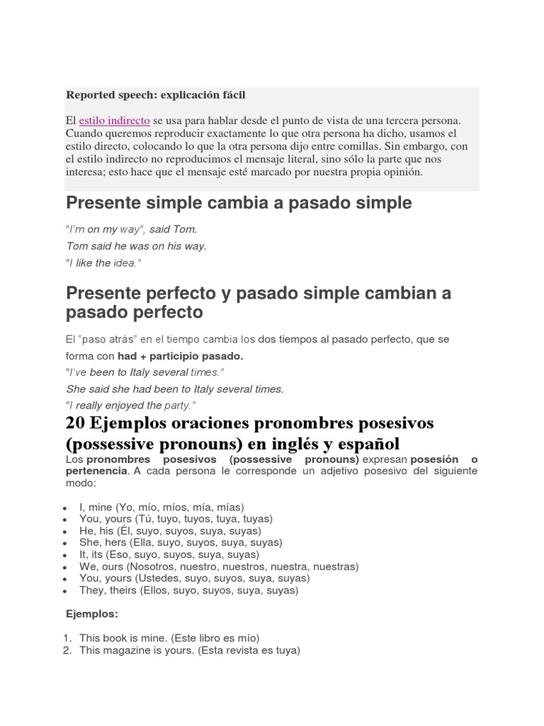 Reported Speech | PDF | Verbo | Asunto (gramática)